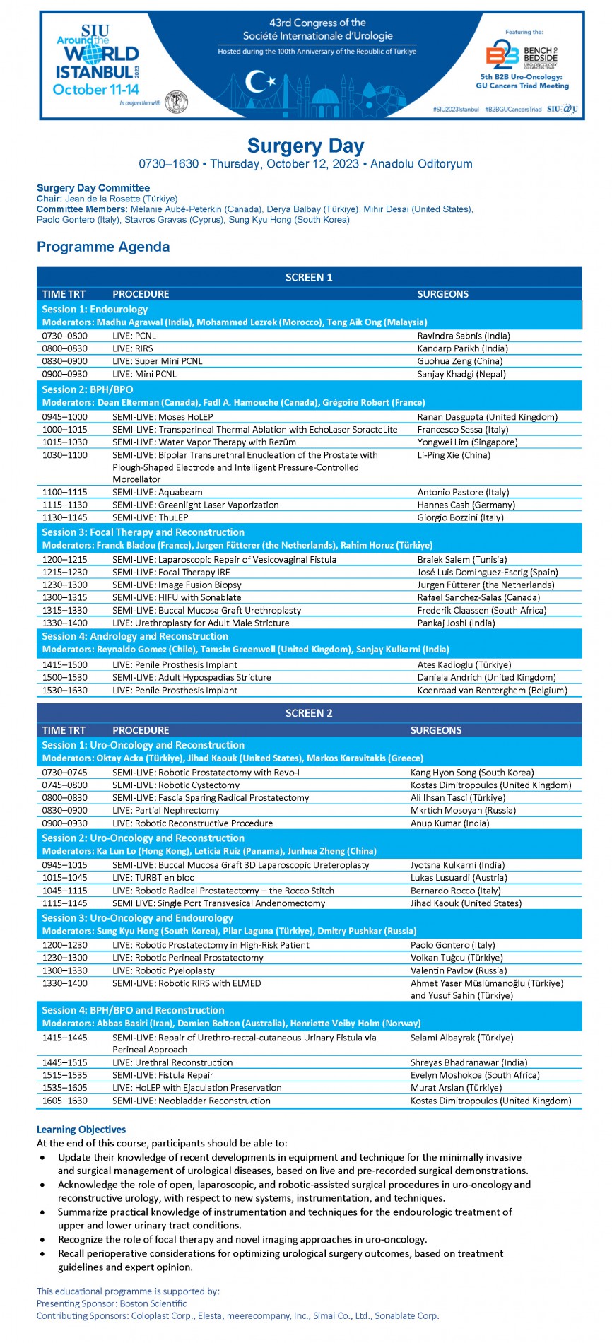 SIU 2023_Surgery Day_Programme Agenda | Société Internationale d'Urologie