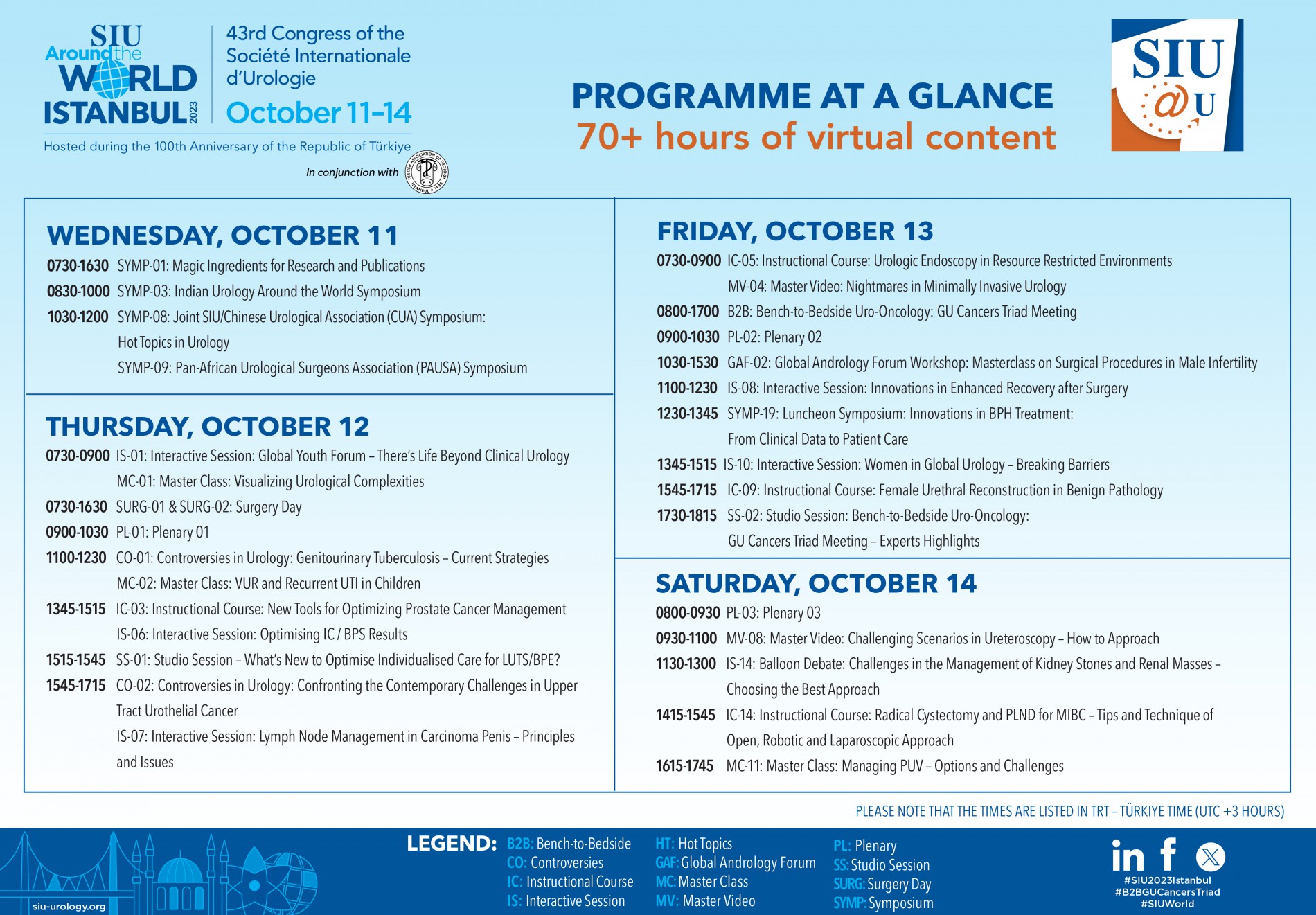 SIU@U Programme at a Glance | Société Internationale d'Urologie