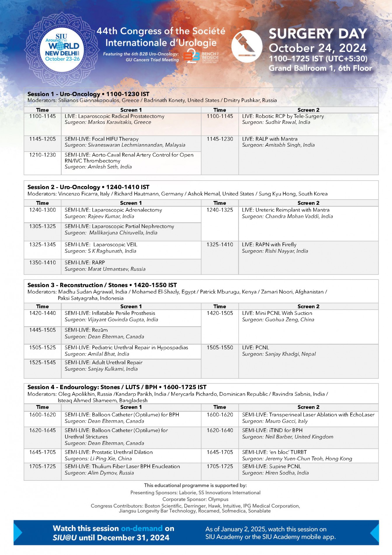 SIU 2024_Surgery Day_Programme Agenda | Société Internationale d'Urologie